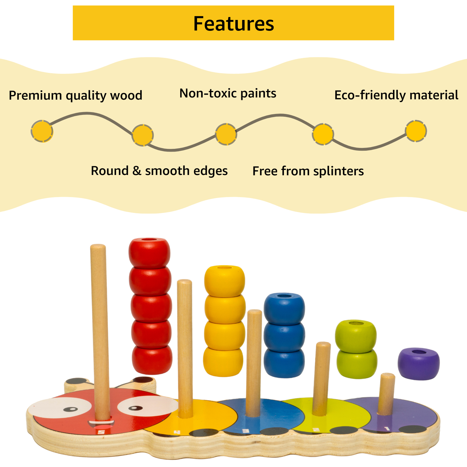 Buy Kreativity Caterpillar Wooden Stacking Rings Online | Cubelelo