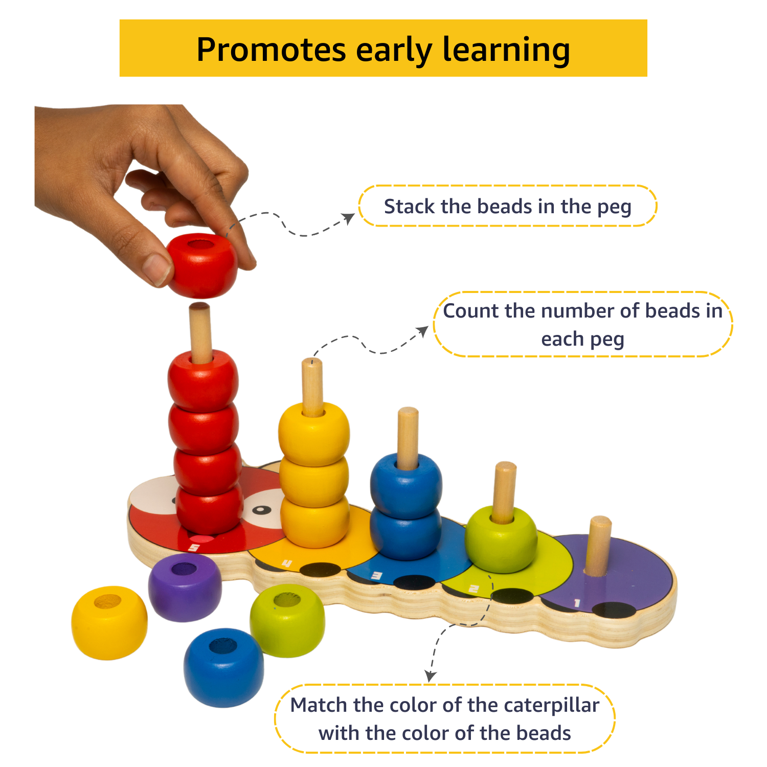 Buy Kreativity Caterpillar Wooden Stacking Rings Online | Cubelelo